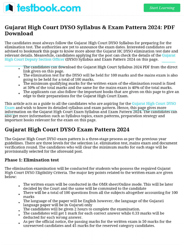 Gujarat High Court DYSO Syllabus & Exam Pattern 2024 - PDF Download | PDF