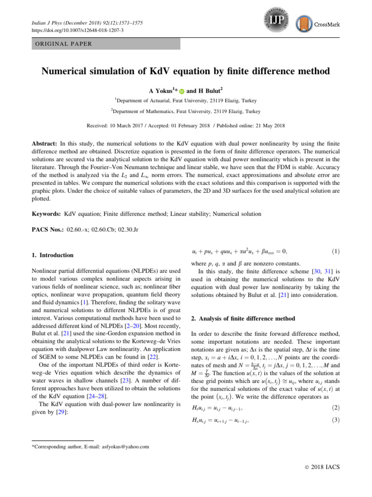 KDV Finite Differences | PDF | Numerical Analysis | Nonlinear System