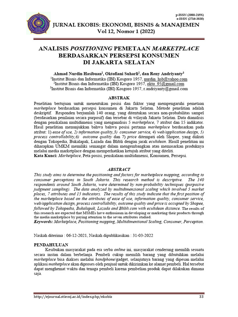 Analisis Positioning Pemetaan Marketplac | PDF | Bisnis | Ilmu Sosial
