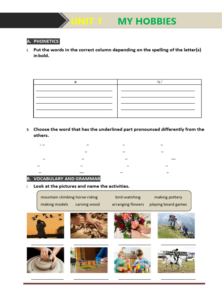English 7 - Revison Unit 1 | PDF | Hobbies