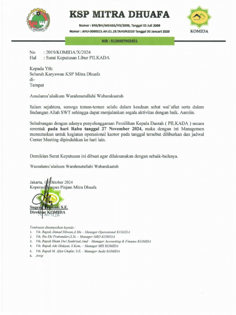 SK Libur Pilkada | PDF