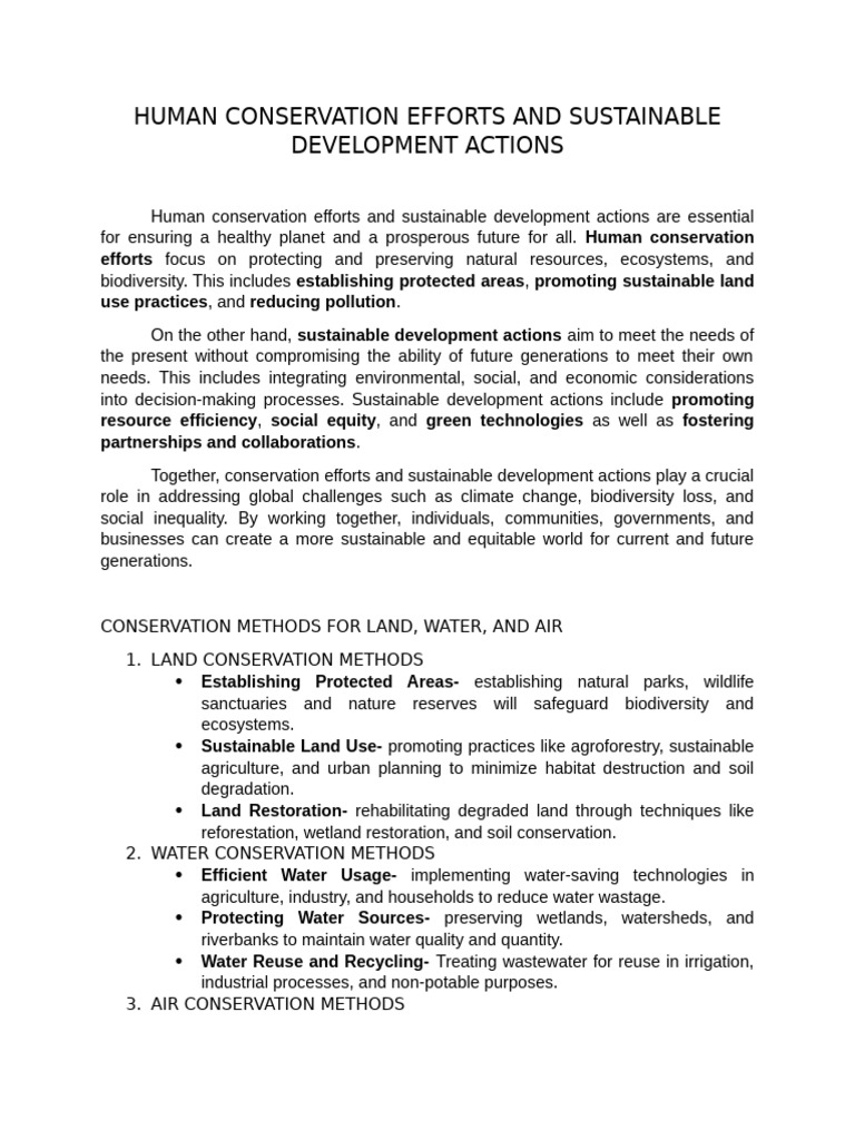 Human Conservation Efforts and Sustainable Development Actions | PDF ...