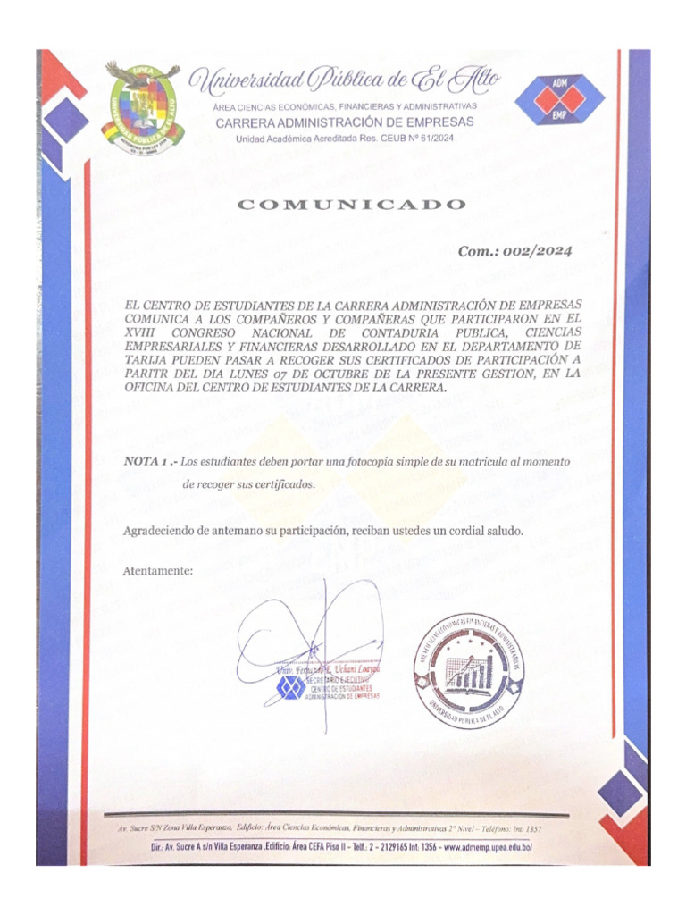 Comunicado 002 | PDF