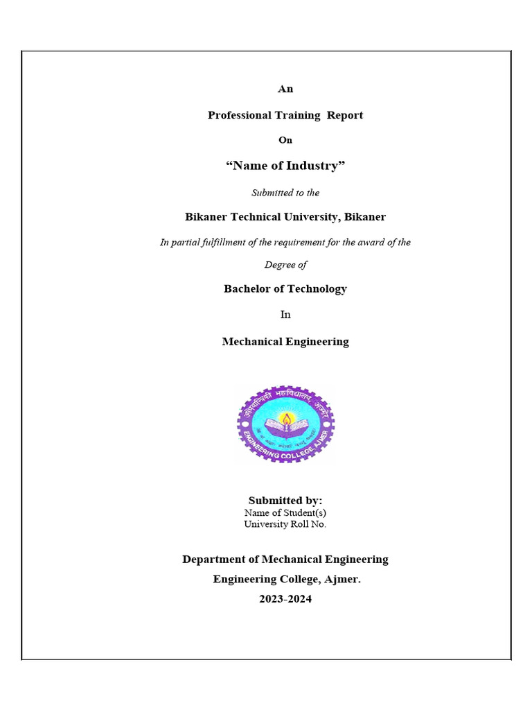 B.Tech Mechanical Training Report | PDF