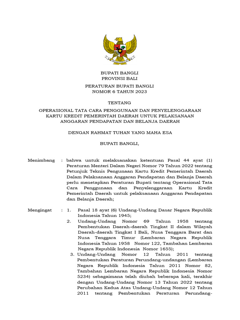 PERBUP NOMOR 6 TAHUN 2023 (LAMPIRAN) Bangli | PDF