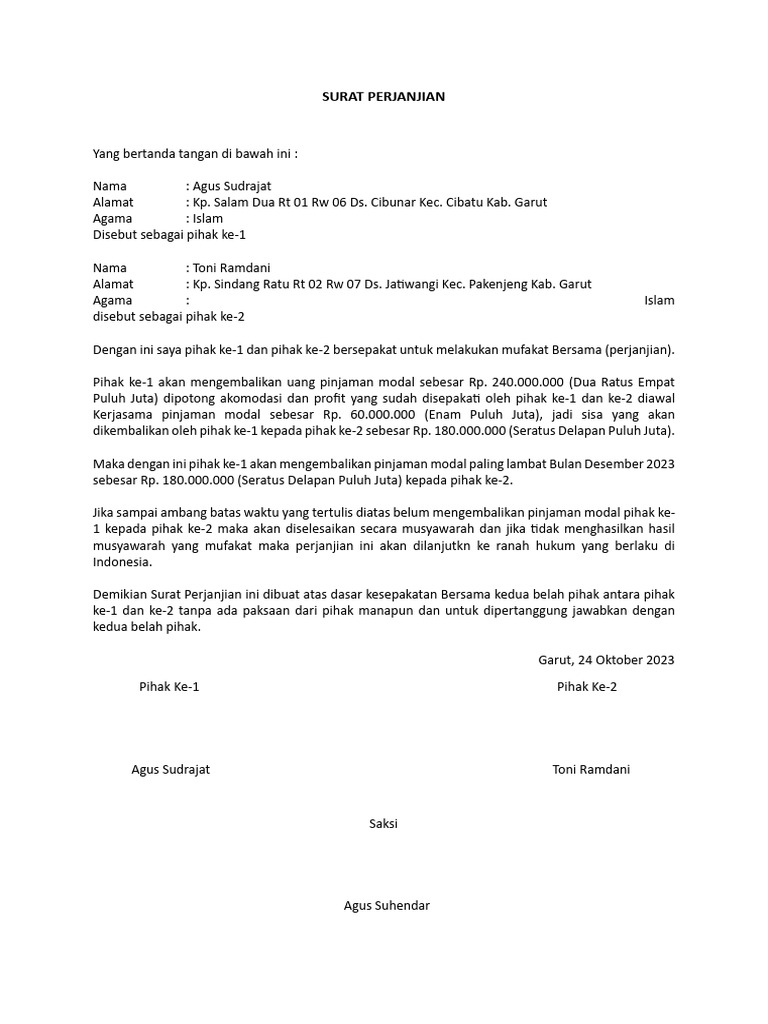 Surat Perjanjian Modal Usaha Pdf Politik