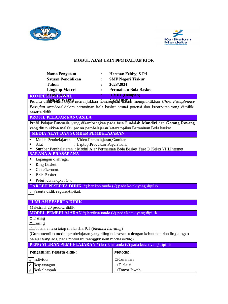 Modul Ajar Ukin PPG Daljab Pjok | PDF