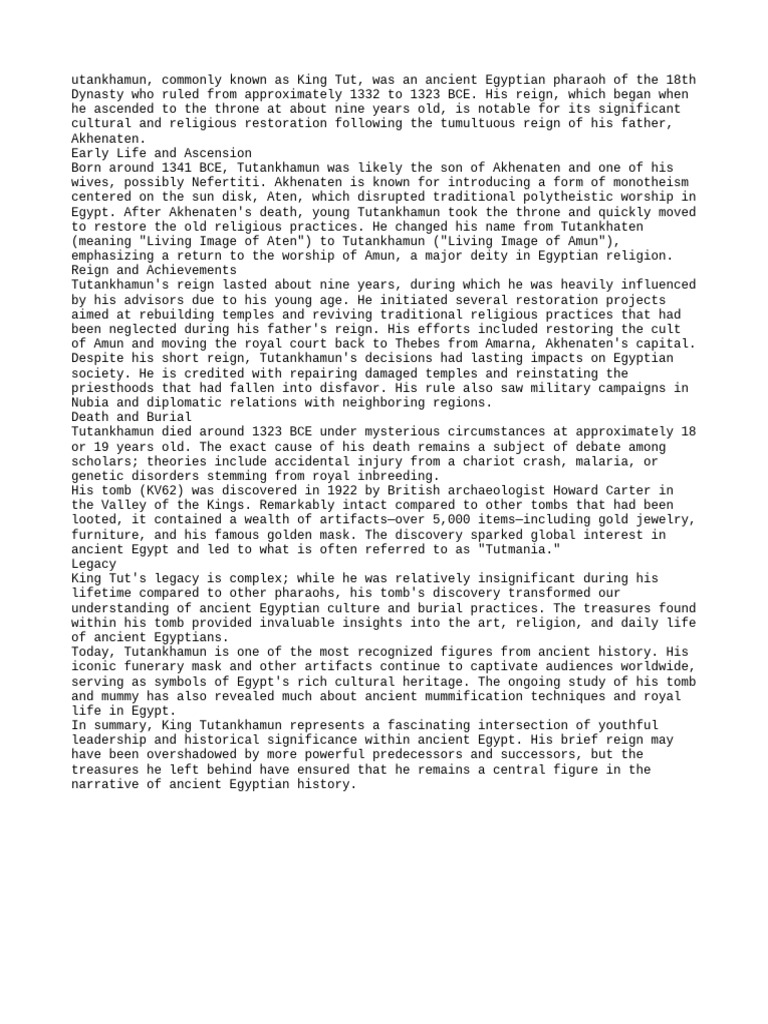 Tut | PDF | Tutankhamun | Akhenaten