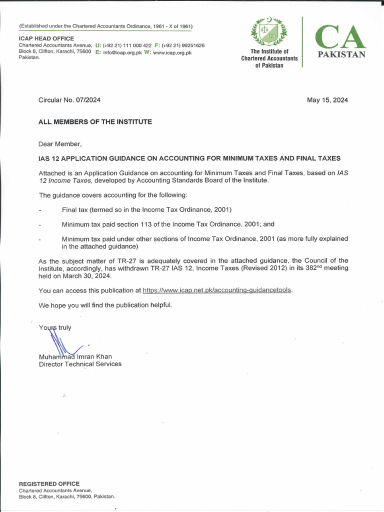 ICAP Circular-7-Of-2024 (IAS 12) | PDF