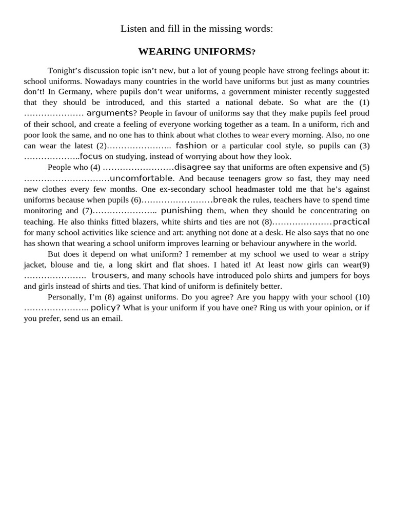 Wearing Uniforms | PDF