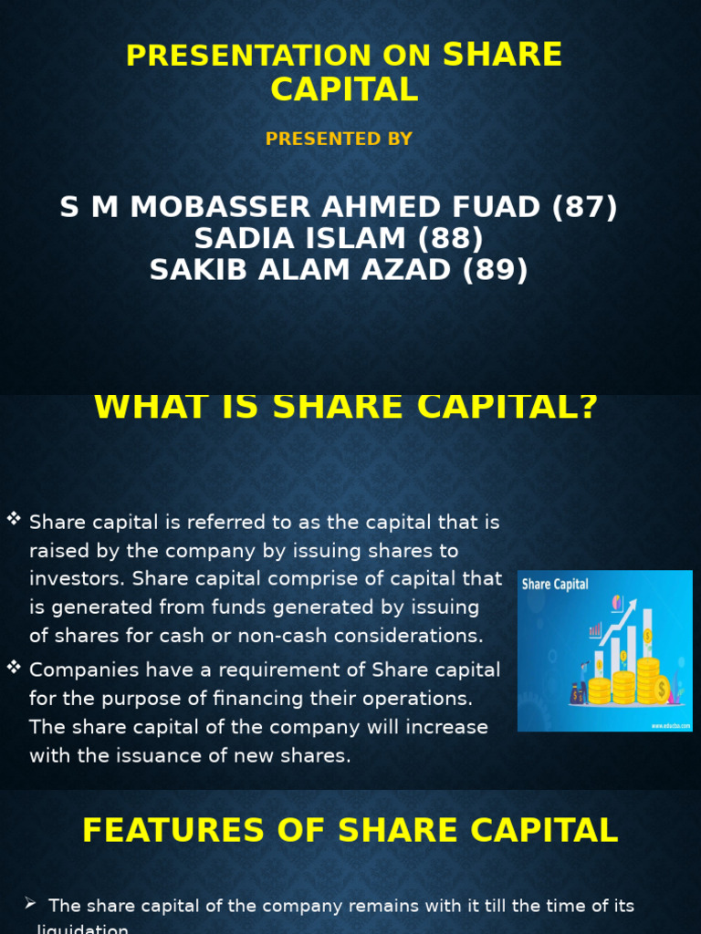 Presentation On Share Capital | PDF | Share (Finance) | Stocks