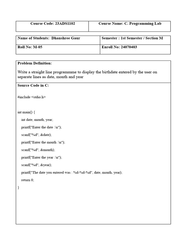 C Programming Lab: Date Display Program | PDF