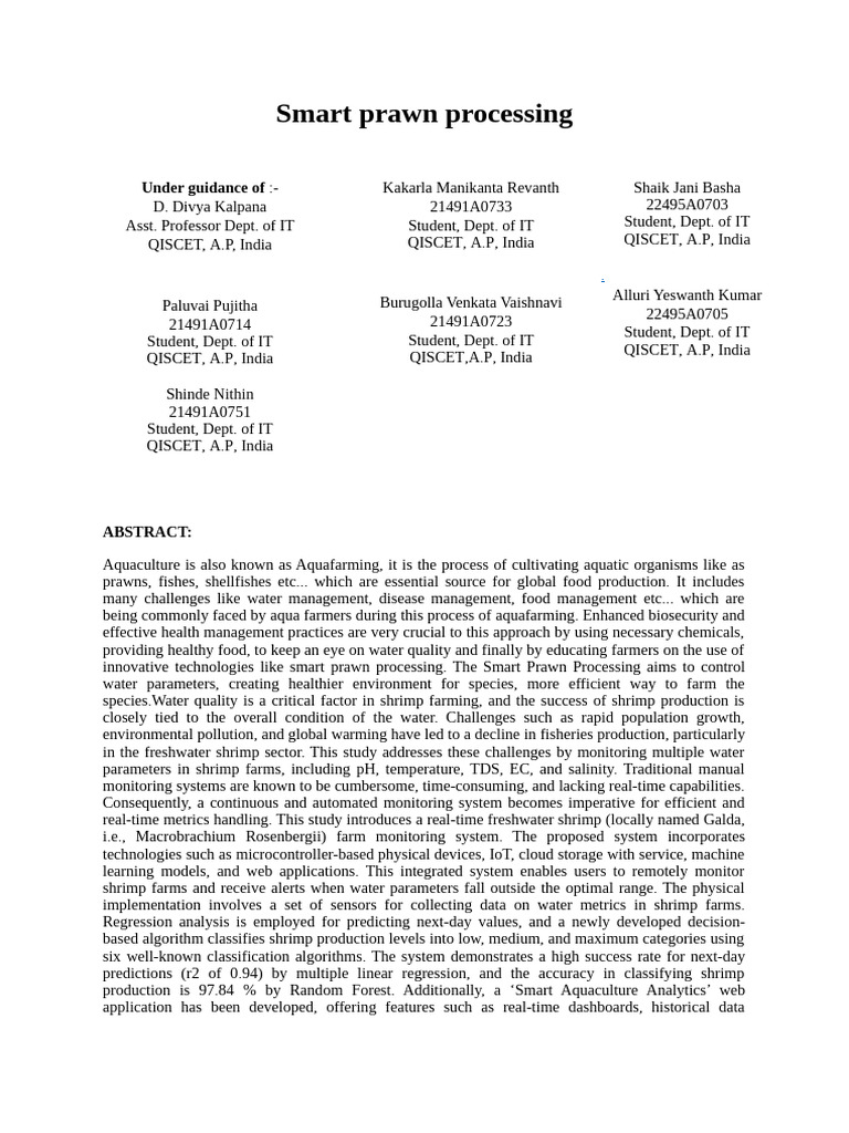 Prawn - Processing - Smart - Review - Paper - 2 - Team 11 | PDF | Aquaculture | Water