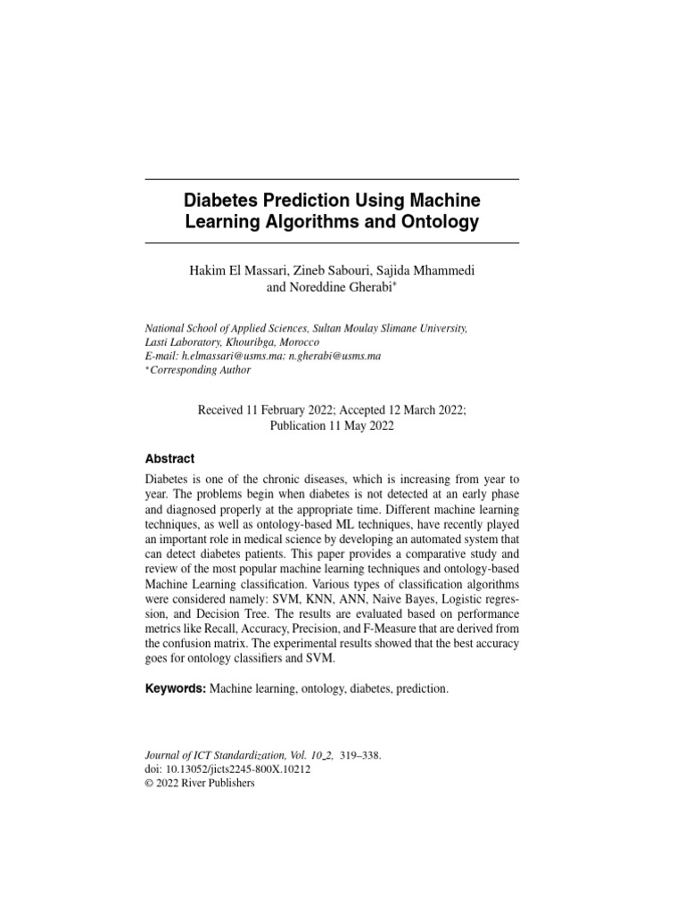 Diabetes Prediction Using Machine Learning Algorithms And Ontology Pdf Receiver Operating