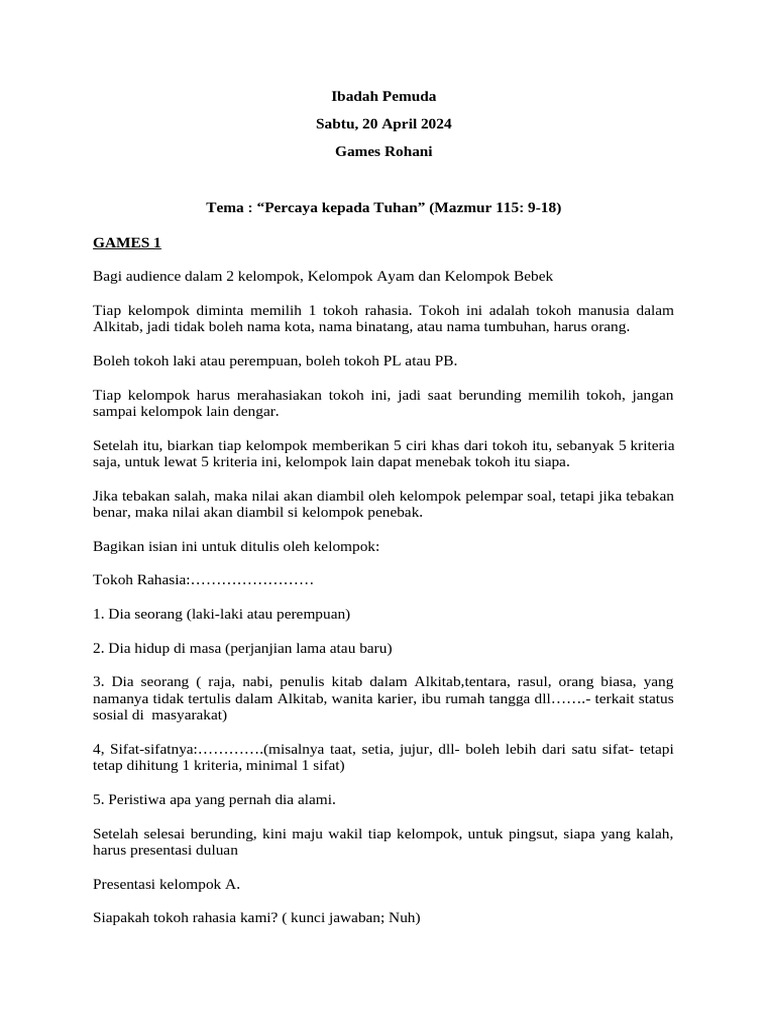 Ibadah Pemuda: Khotbah Mazmur 115 | PDF