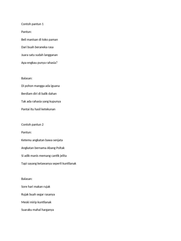15 Contoh Pantun Berbalas Kreatif | PDF