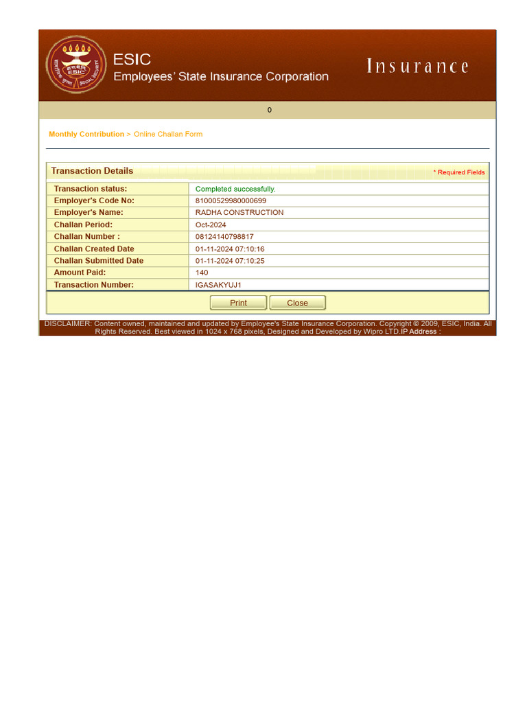 ESIC Challan Receipts | PDF