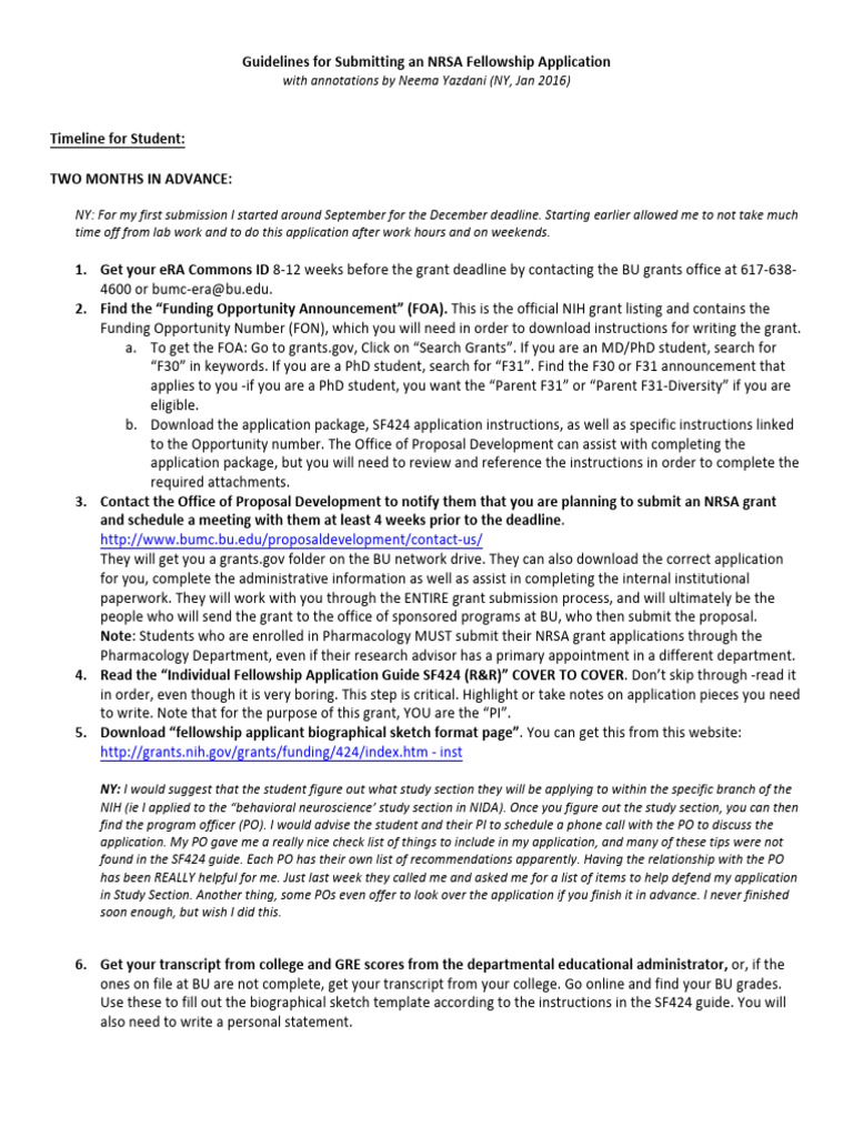 NRSA Fellowship Application Guidelines | PDF | Career & Growth