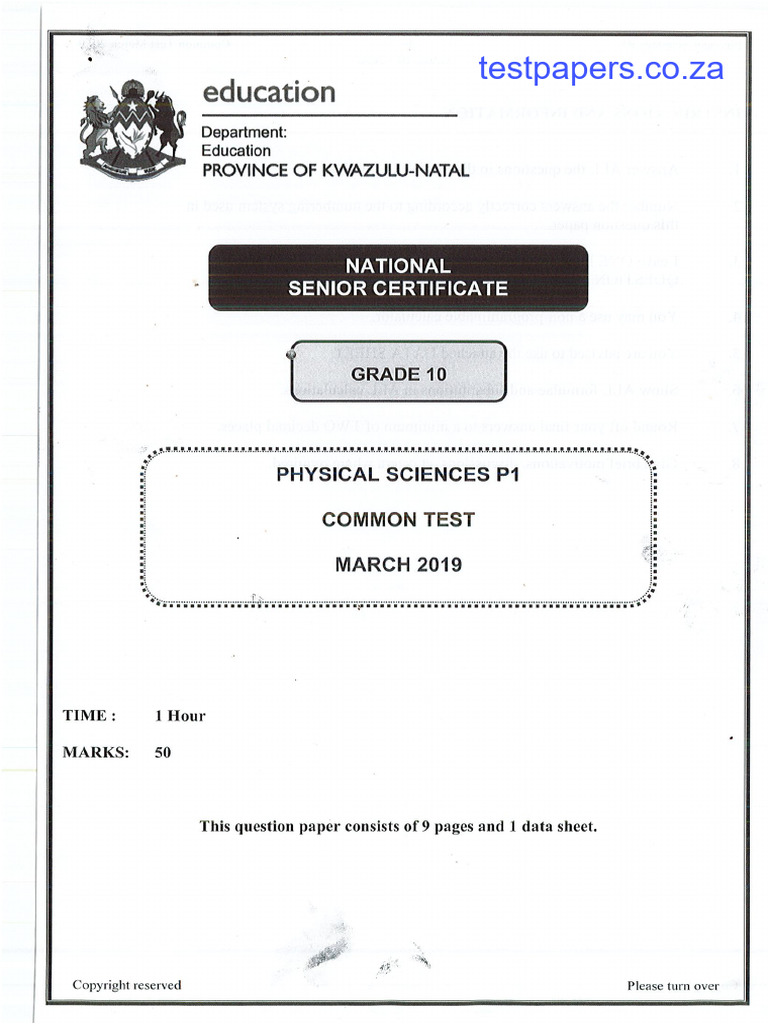 PHY P1 March QP & Memo 2019 Gr10 | PDF