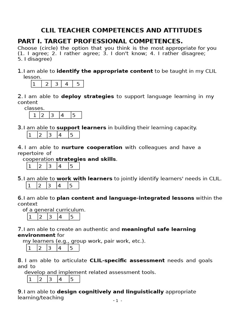 Clil Teacher Competences and Attitudes | PDF | Learning | Teachers