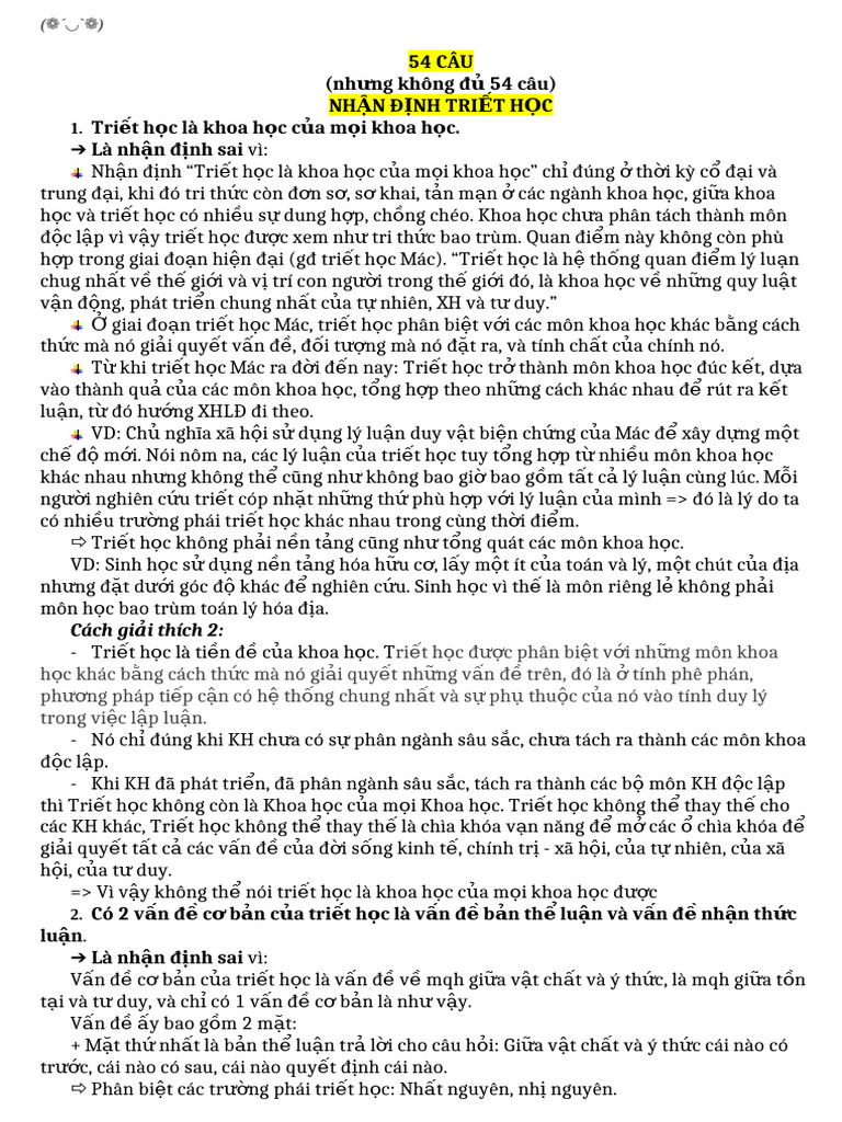 Nhận-định-Triết học ôn thi HK1 - Điệp Linh | PDF