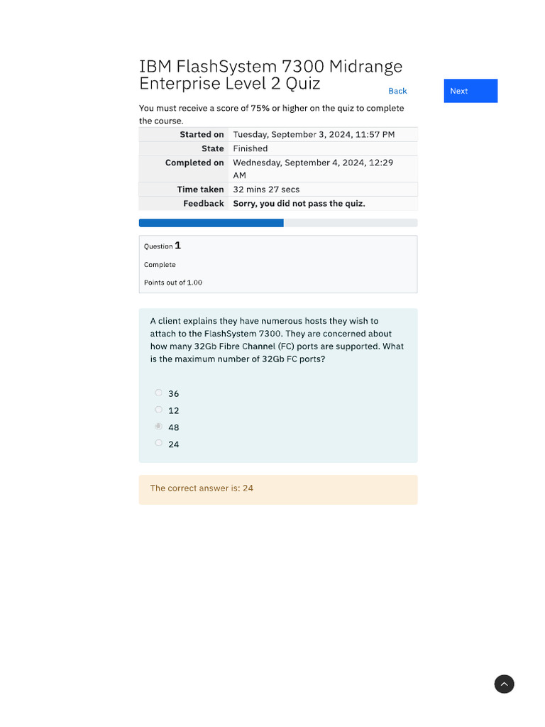 IBM FlashSystem 7300 Midrange Enterprise Level 2 Quiz - Attempt Review | PDF | Computer ...