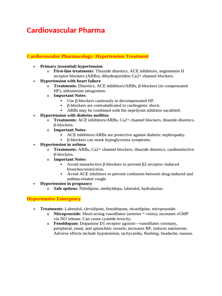 Cardiovascular Pharmacology Overview | PDF | Coagulation | Medical Specialties