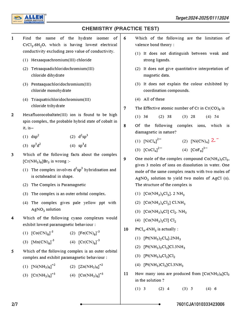 Coordination 3 Practice Test - SC | PDF | Coordination Complex ...