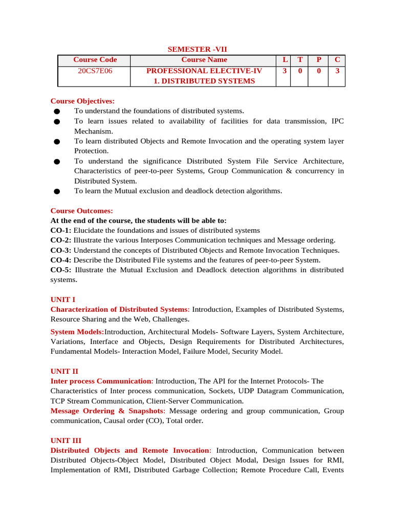 4-1 R20 DISTRIBUTED SYSTEMS Syllabus-1 | PDF | Distributed Computing | Information Technology