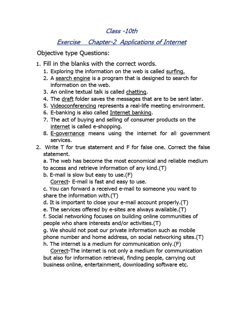 Class 10 Chapter-2 Exercise and Que-Ans | PDF | Internet | Spamming