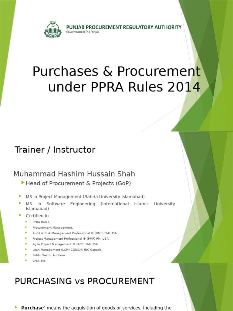 Purchases & Procurement Under PPRA Rules 2014 | PDF | Procurement | Specification (Technical ...