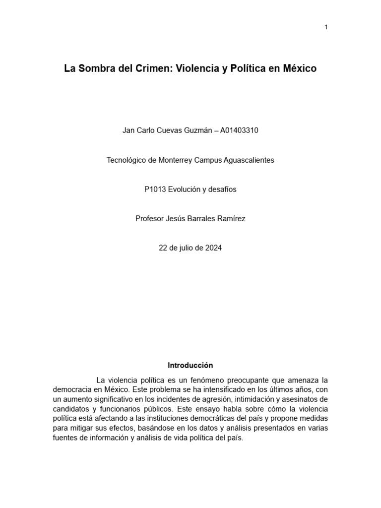 A01403310 LaSombradelCrimen Evidencia2 | PDF | Violencia | Democracia