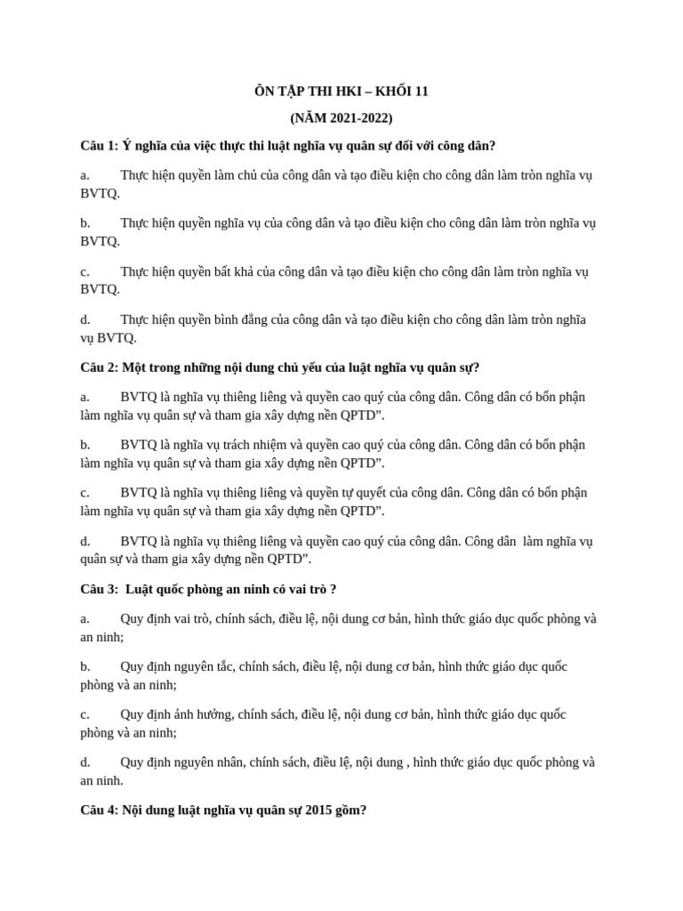 ÔN TẬP THI HKI 21 22 | PDF