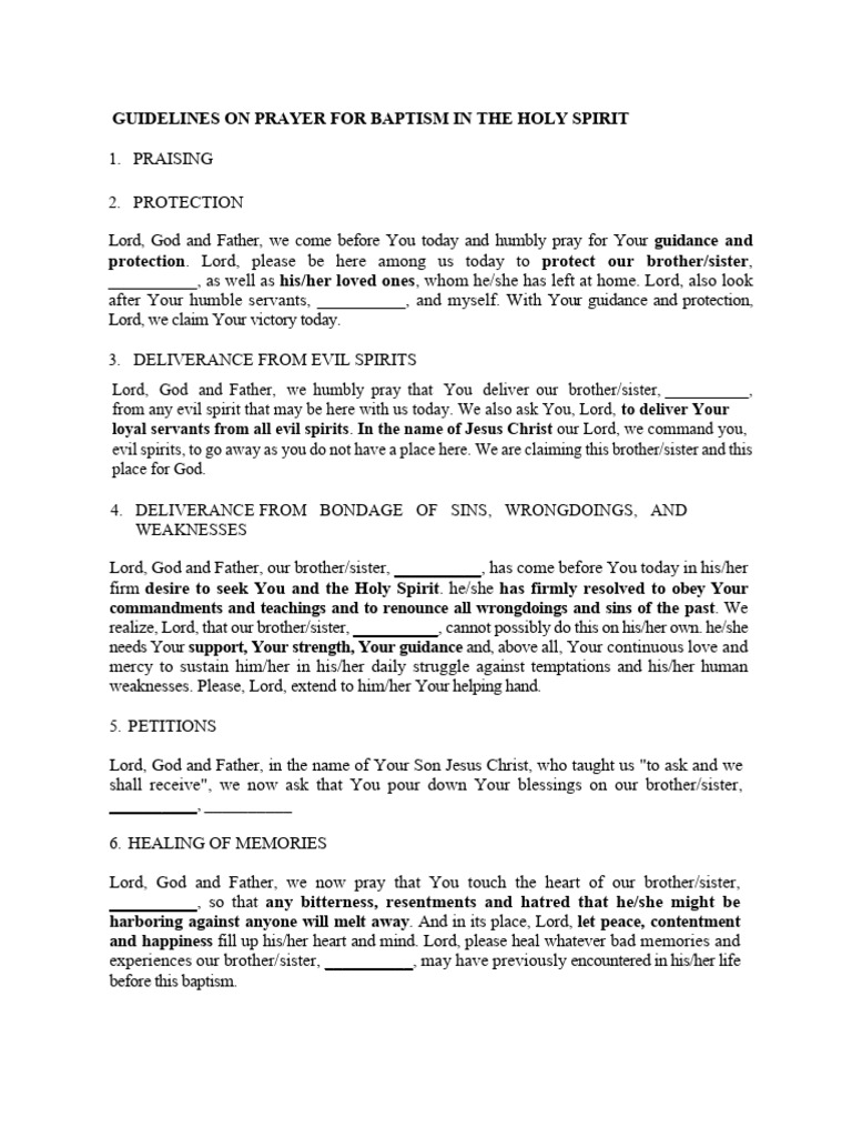 Guidelines On Prayer For Baptism in The Holy Spirit-Template | PDF ...
