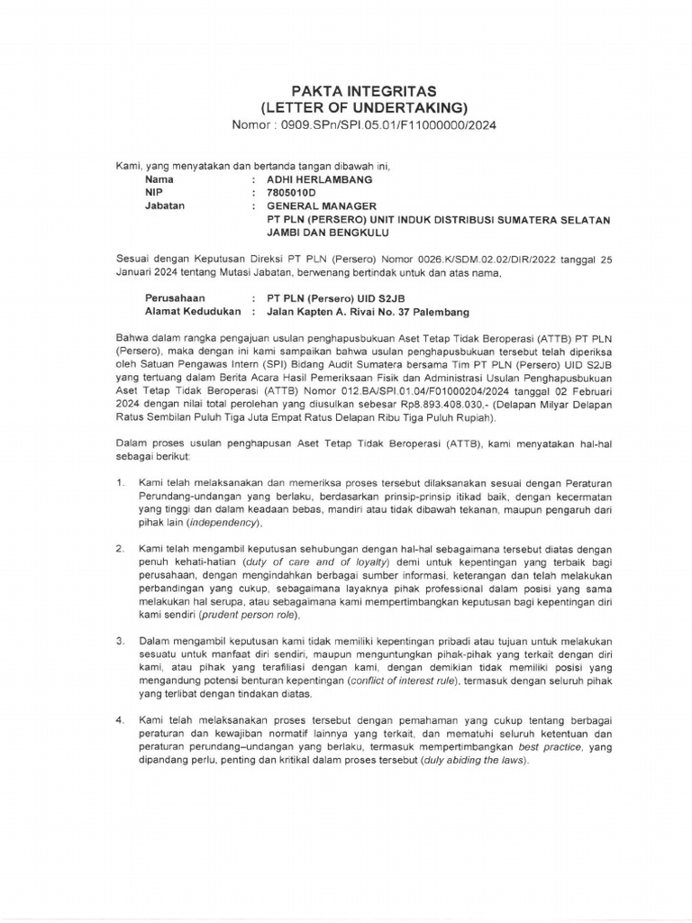 Pakta Integritas GM - Attb | PDF