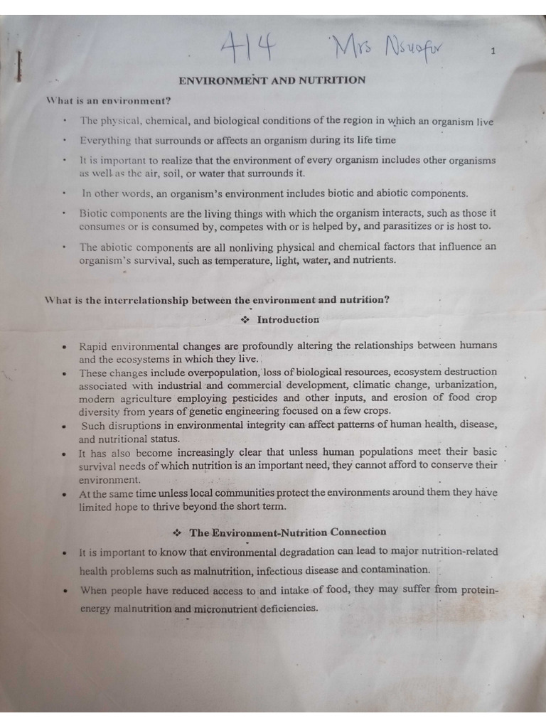 Environment & Nutrition (HND 414) | PDF