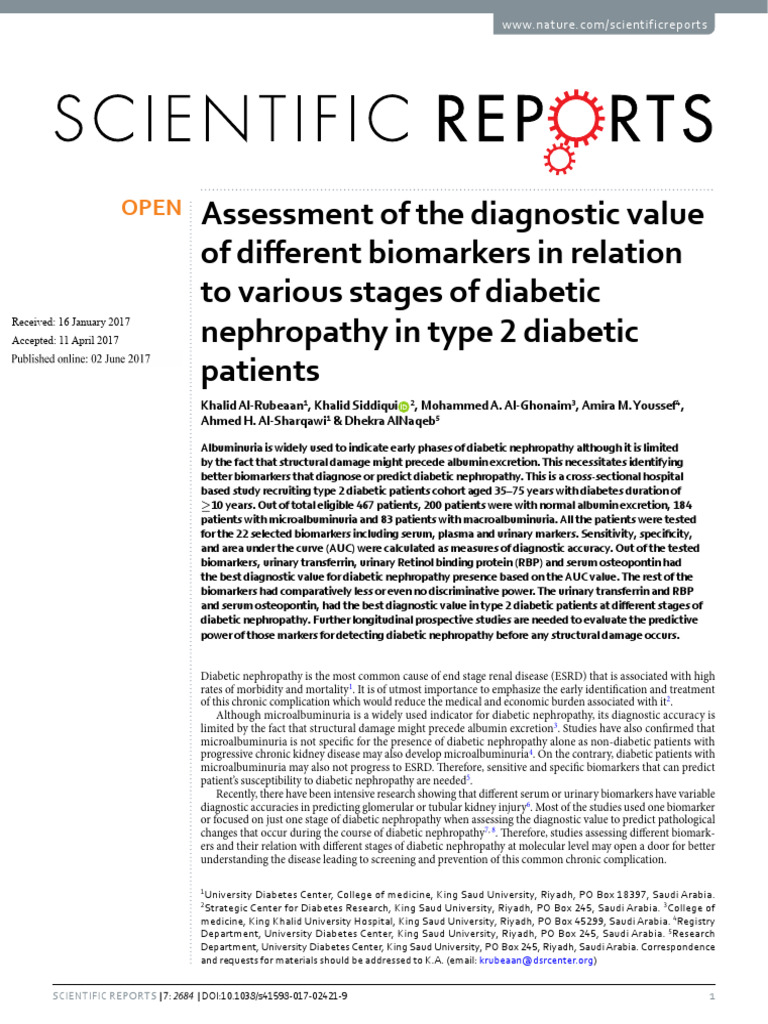 Assessment of The Diagnostic Value of Different Biomarkers in Relation ...