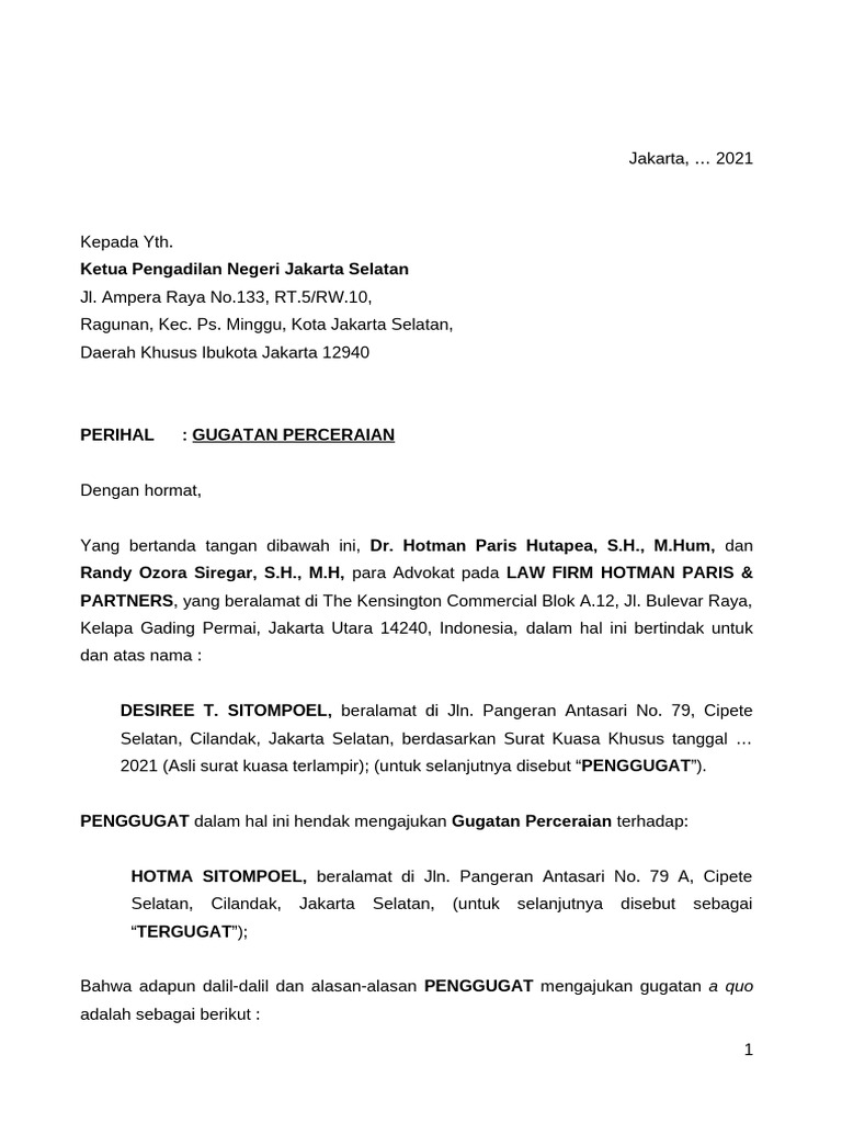 Gugatan Cerai Desiree T. Sitompoel | PDF