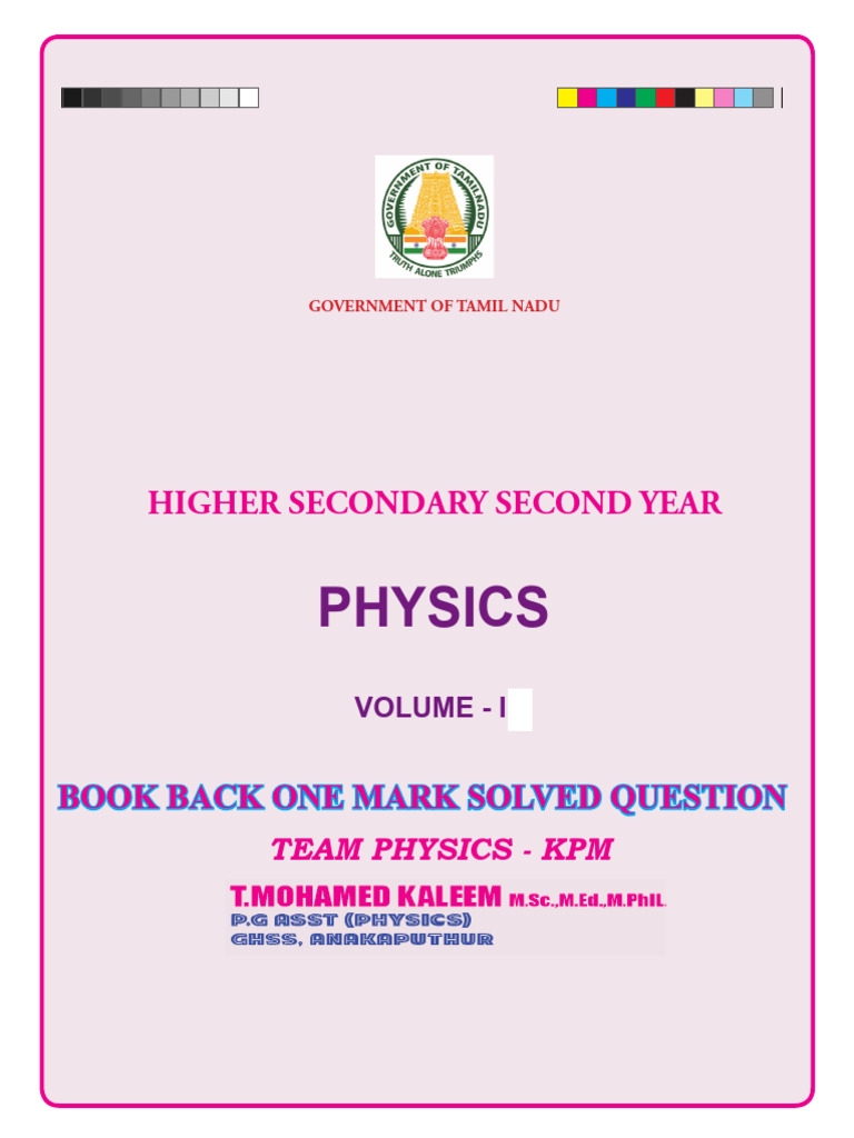 +2 Physic I Volume Book Back | PDF | Electrostatics | Force