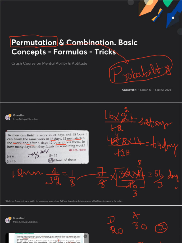 Permutation Combination Basic Concepts Formulas Tricks With Anno Pdf