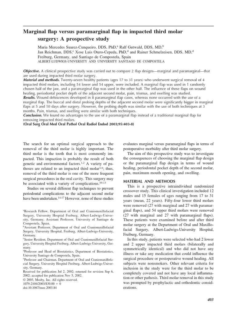 Marginal Vs Paramarginal Flap in Third Molar Surgery | PDF ...