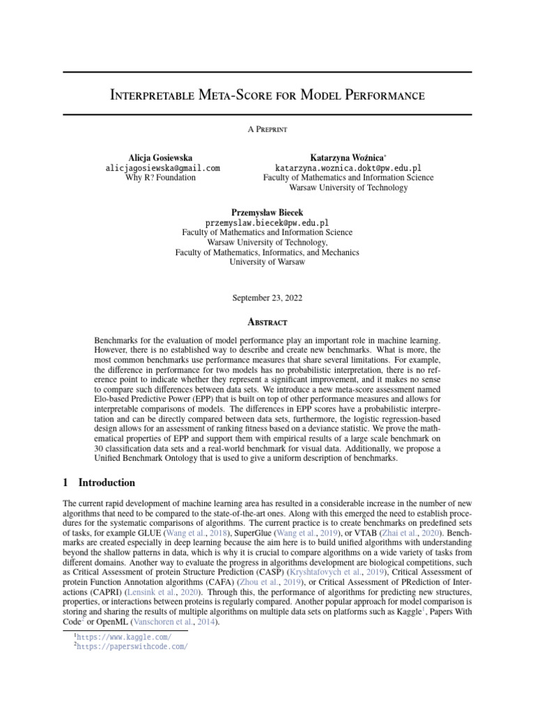 Interpretable Meta-Score For Model Performance | PDF | Logistic Regression | Regression Analysis