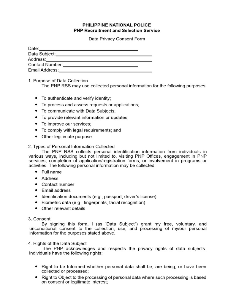 PNP RSS Data Consent Form | PDF | Identity Document | Privacy