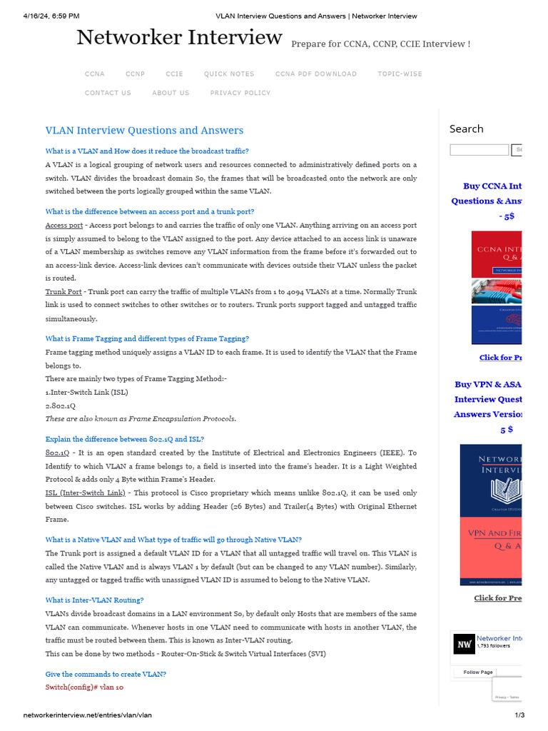 VLAN Interview Questions and Answers - Networker Interview | PDF | Computing ...