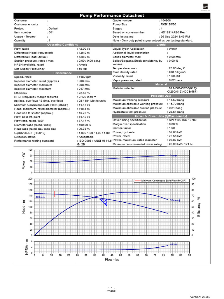 RKB - 125-30, 4 Stages - CWR To ZBT | PDF | Pump | Liquids