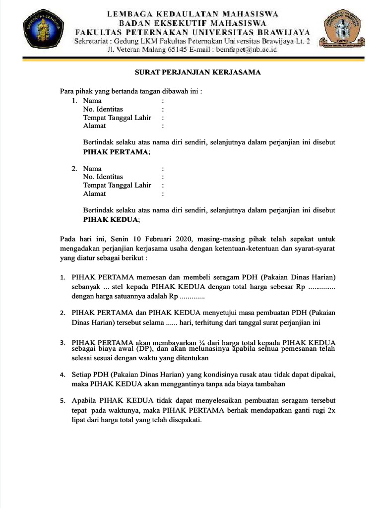 Surat Perjanjian Kerjasama Konveksi Mou | PDF