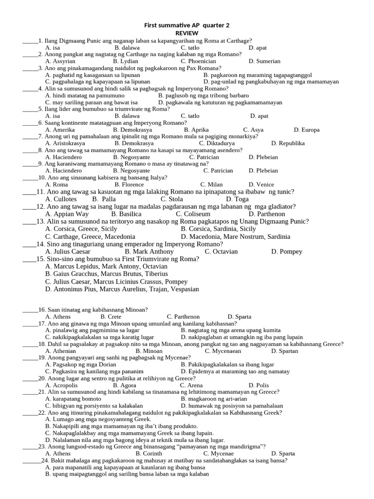 First Summative AP Quarter 2 | PDF