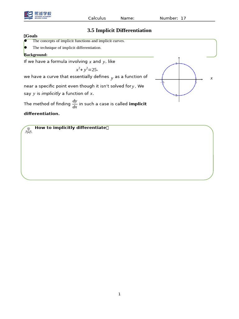 3.5 Implicit Differentiation: Goals | PDF | Tangent | Curve