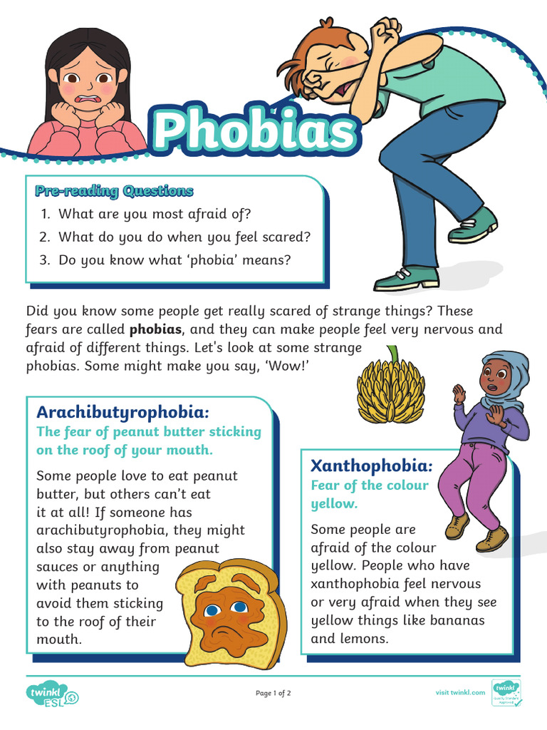 T 1702455602 Esl Reading Comprehension Phobias Kids A2 - Ver - 2 | PDF ...