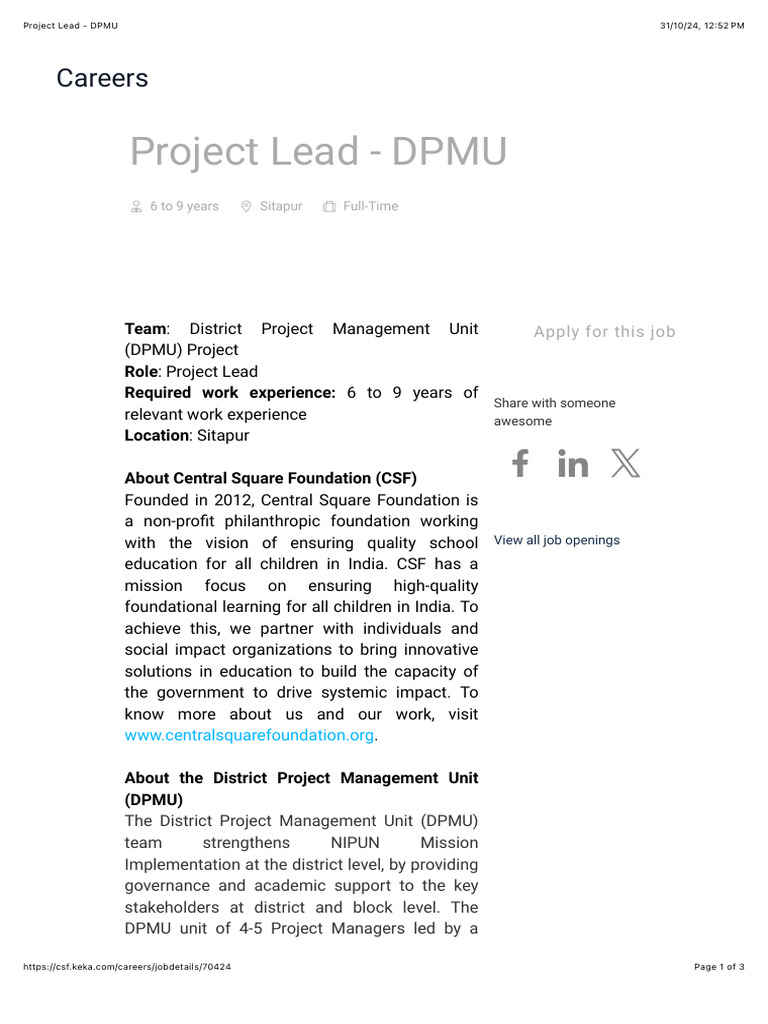Project Lead - DPMU | PDF | Project Management | Governance